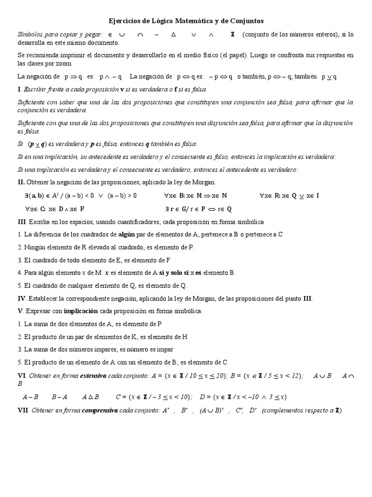Ejercicios de Lógica Matemática y de Conjuntos | PDF | Proposición ...