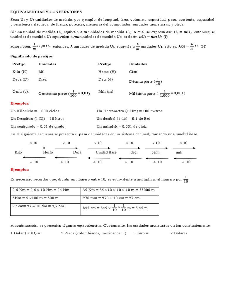 Equivalencias y Conversiones | PDF | Unidades de medida | Metrología