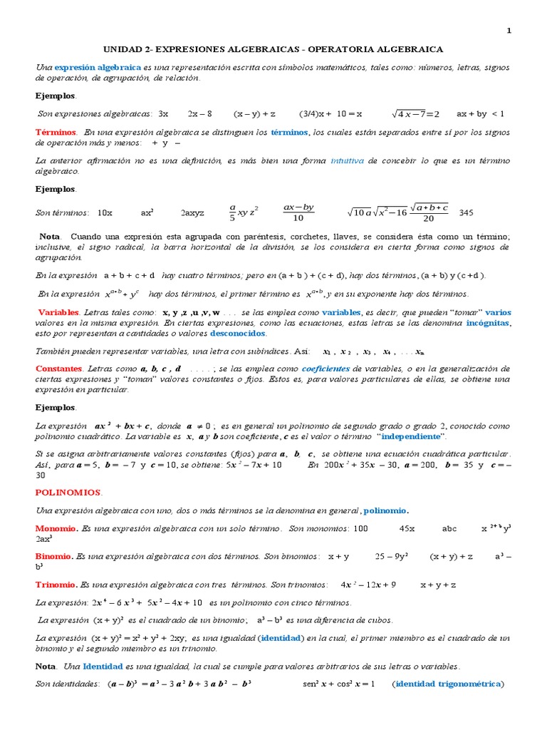 Expresiones Algebraicas | PDF | Ecuaciones | Raíz cuadrada