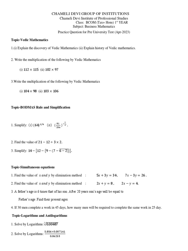 Business Mathematics PRACTICE QUESTION FOR PUT | PDF | Compound ...