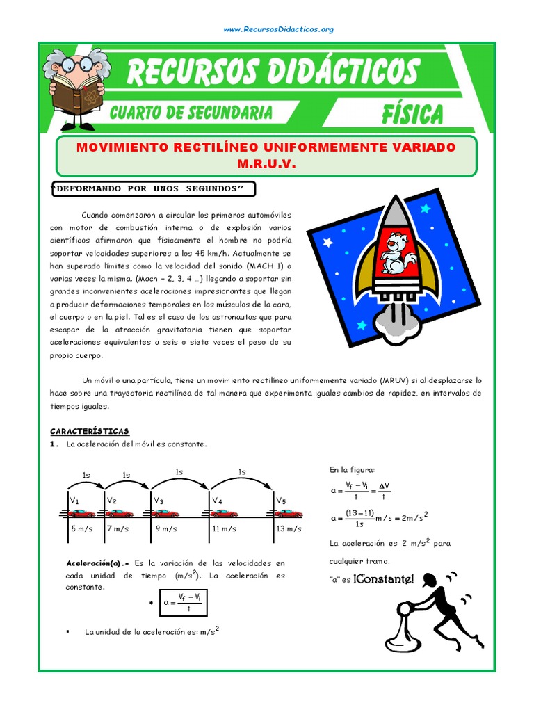 Ejercicios de Movimiento Rectilíneo Uniformemente Variado para Cuarto Grado de Primaria | PDF ...