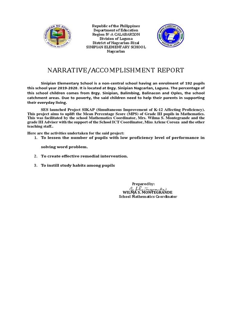 Narrative/Accomplishment Report | PDF