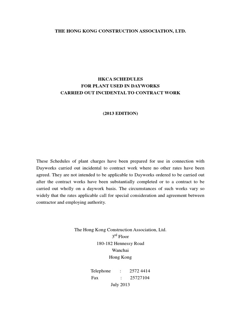 2013 - HKCA Schedules For Plant Used in Dayworks-UByee | PDF | Crane ...