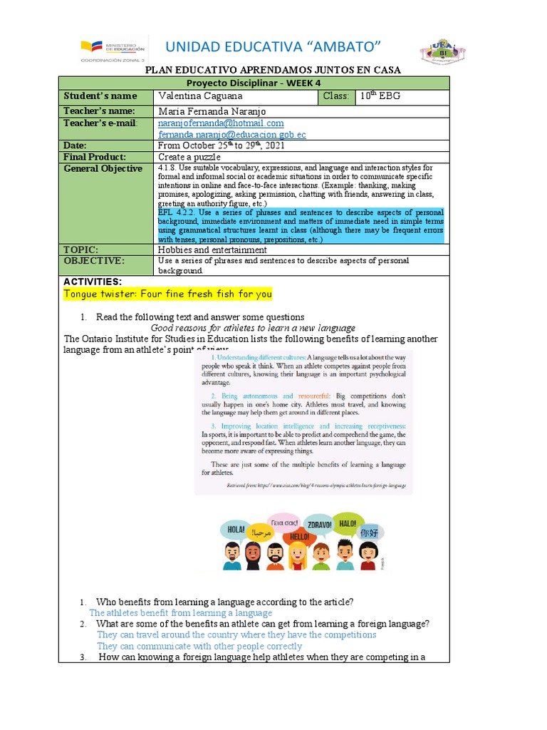 Project - Partial 01 - Week 04 - 10th EGB | PDF | Foreign Language | English As A Second Or ...