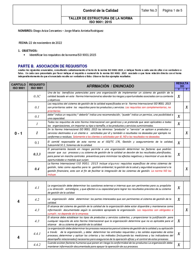 Taller 3 Estructura de La Norma Iso 9001 Version 2015 Diego Ariza ...