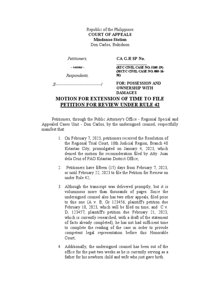 Motion For Extension | PDF | Lawsuit | Separation Of Powers