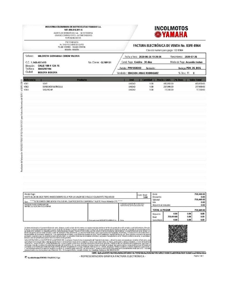 Nota de Compra de Motos | PDF