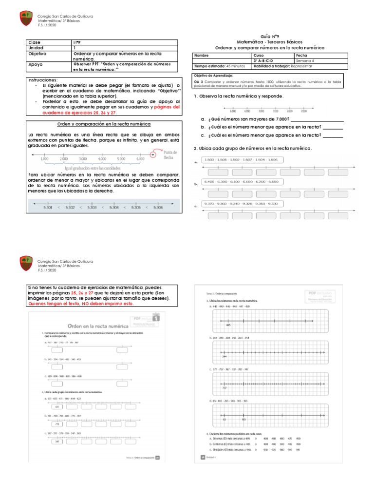 M3 Semana 4 Actividad 2. GUIA Ordenar y Comparar Números en La Recta ...