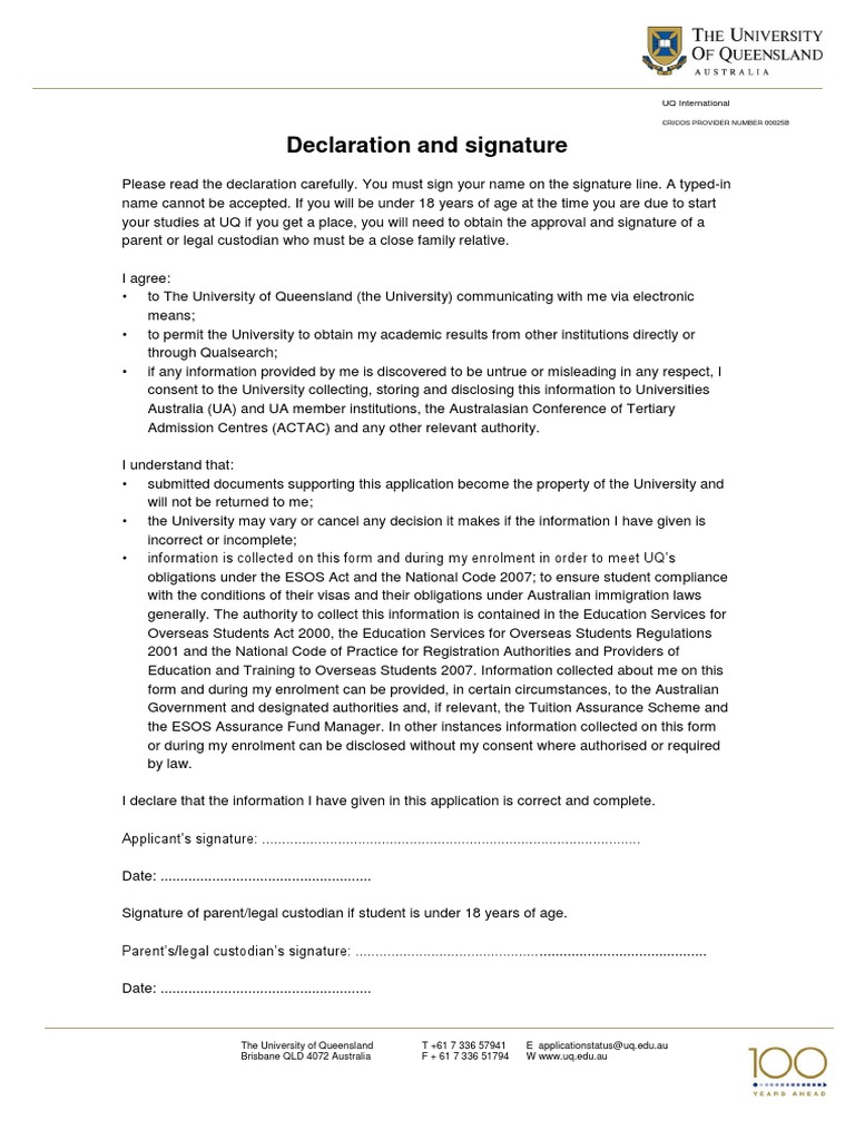 UQ International Application Declaration | PDF | Government | Justice