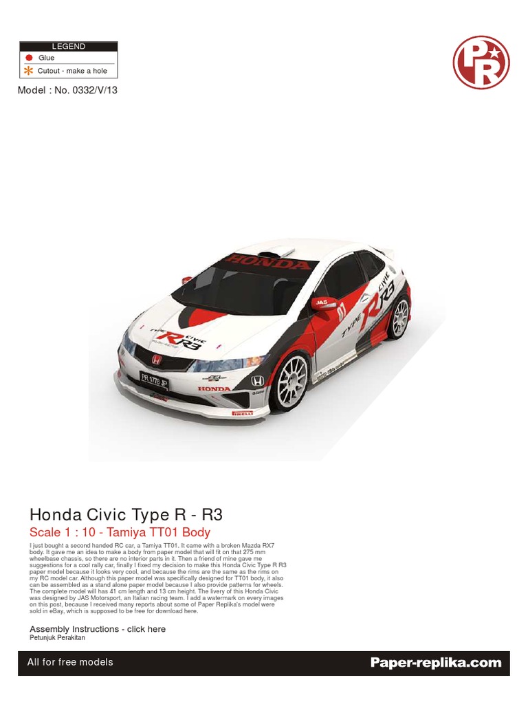 Honda Civic Type R R3 Papercraft Model | PDF | Automotive Industry ...