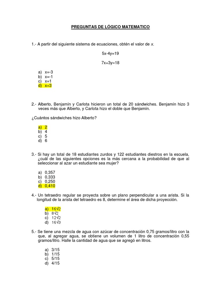 Preguntas de Logico Matematico - 2023 | PDF