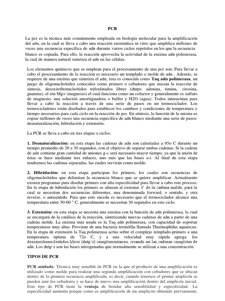 PCR Anidada: Técnica Muy Sensible de PCR en La Que El Producto de Una ...