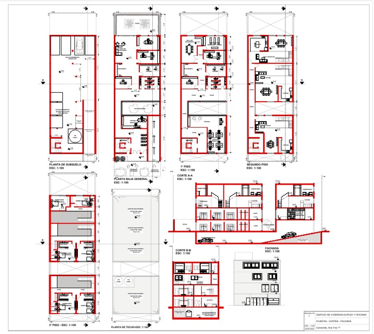 Planta de Subsuelo ESC: 1:100 1° Piso ESC: 1:100 Segundo Piso ESC: 1: ...