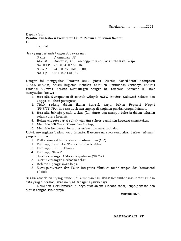 1. Surat Lamaran Darma | PDF