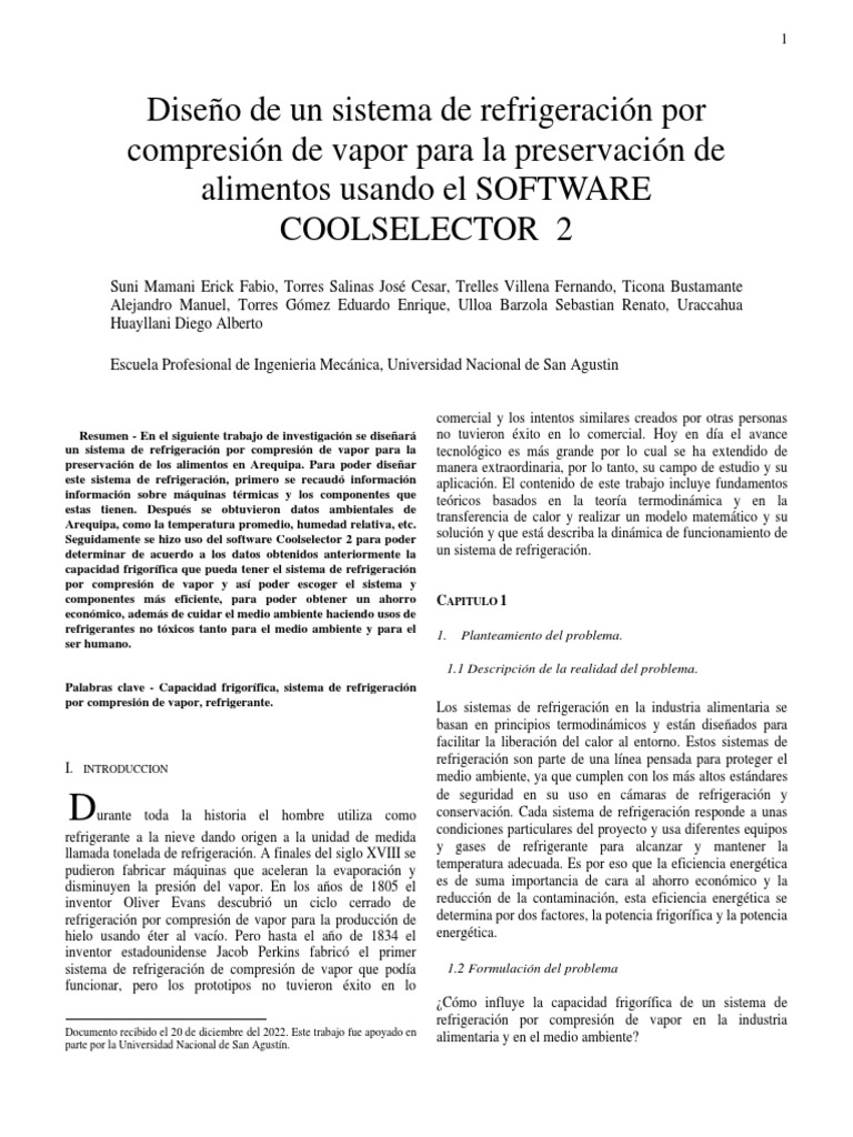 Diseño de Un Sistema de Refrigeración Por Compresión de Vapor para La ...