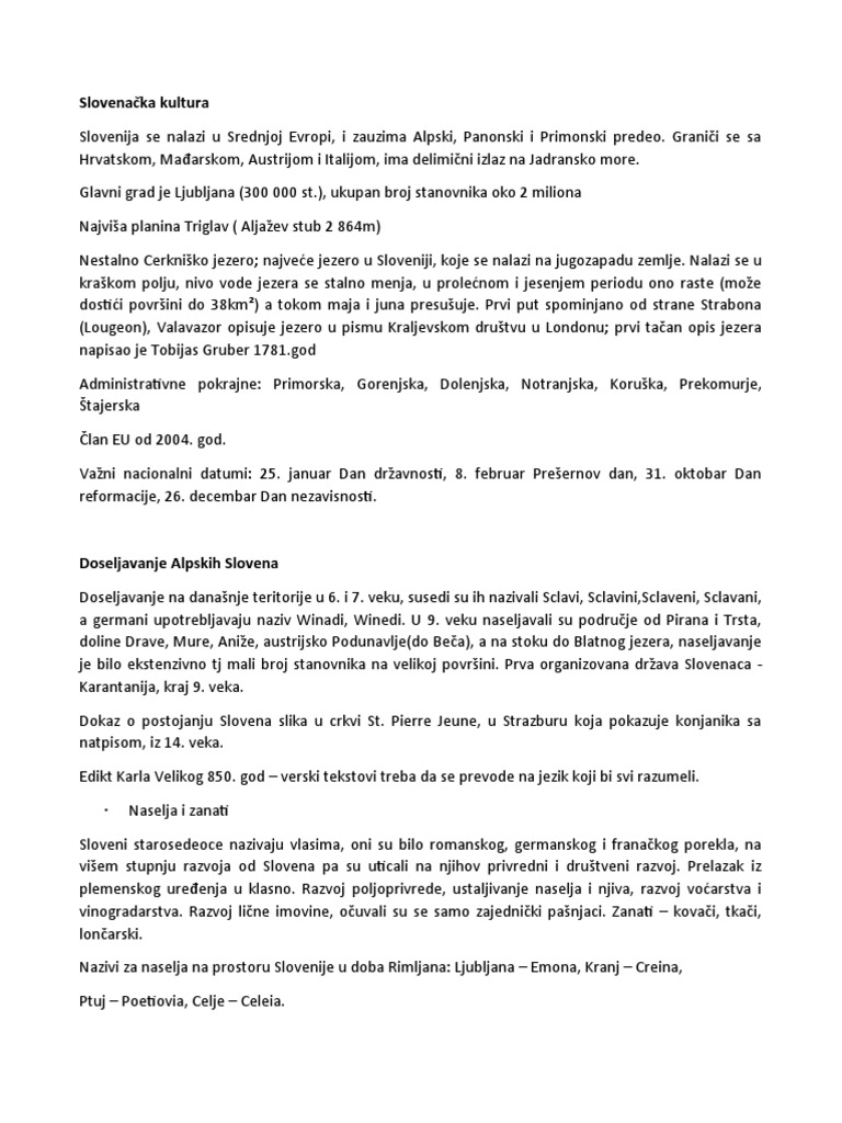 Slovenačka-Kultura-1 Predavanja/ Skripta | PDF