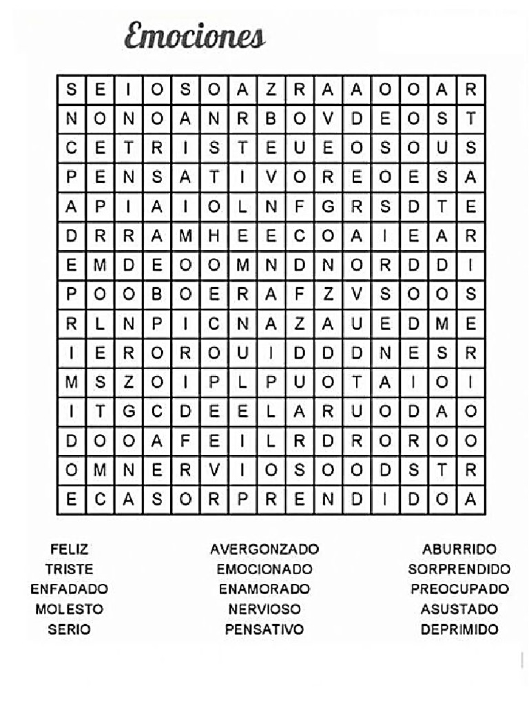 Crucigrama de EMOCIONES | PDF