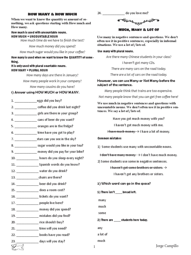 How Much How Many A Lot of | PDF