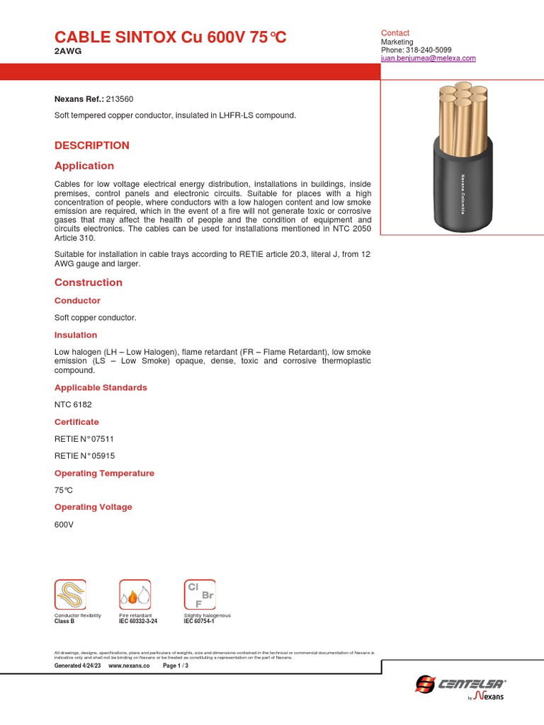 Nexans 213560 | PDF | Electrical Conductor | Insulator (Electricity)