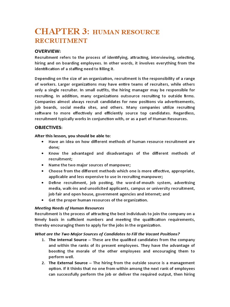 Chapter 3 Human Resource Recruitment-1 | PDF | Recruitment | Business