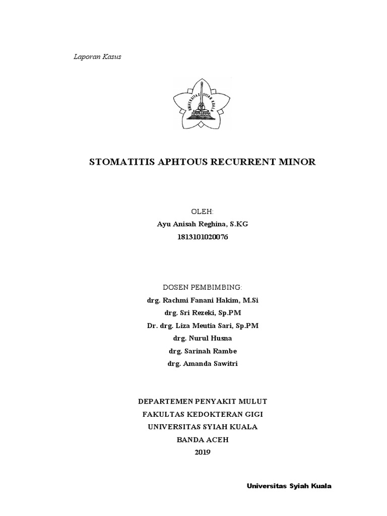 Laporan Kasus Stomatitis Aphtous Recurrent Pdf