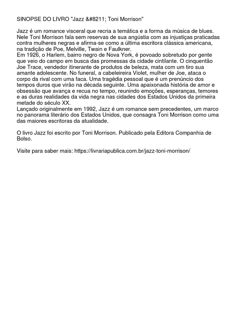 Jazz – Toni Morrison | PDF