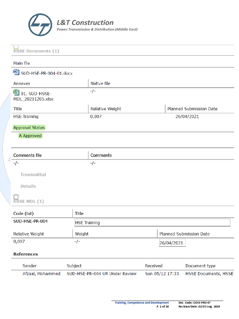 SUD-HSE-PR-004-01 - HSE Training | PDF | Occupational Safety And Health | Risk Assessment