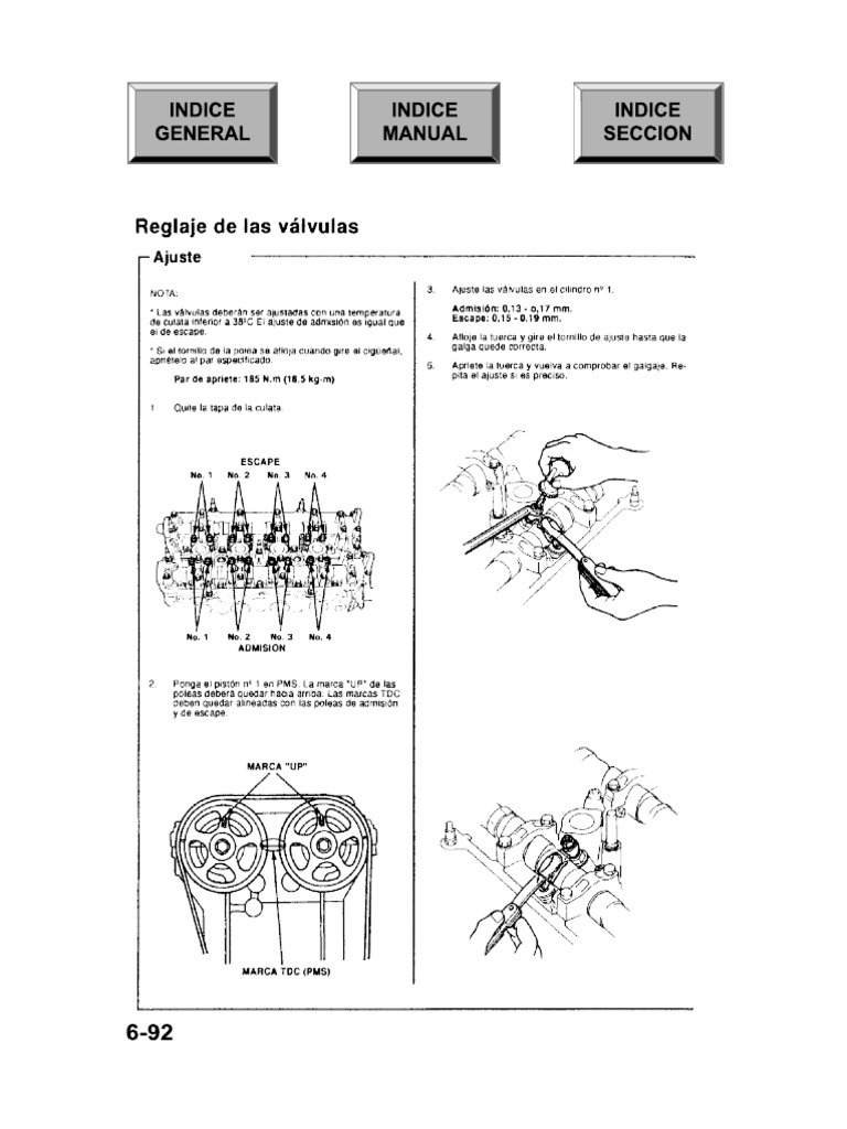 Reglaje de Valvulas D16A8-A9 | PDF
