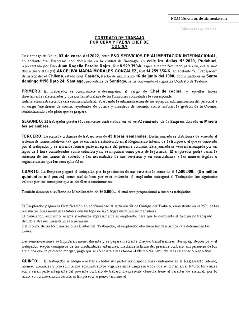 Contrato Chef de Cocina | PDF | Justicia | Crimen y violencia