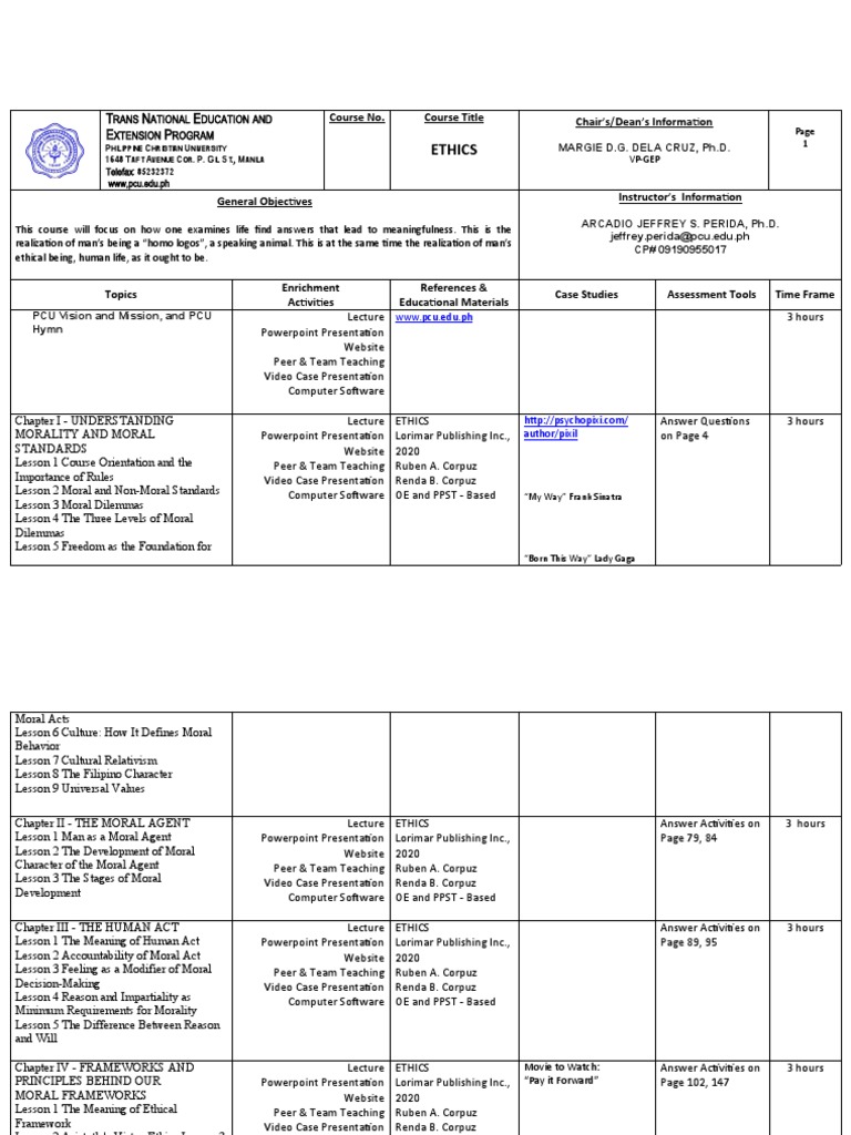 Ethics Syllabus | PDF | Philosophical Theories | Applied Philosophy