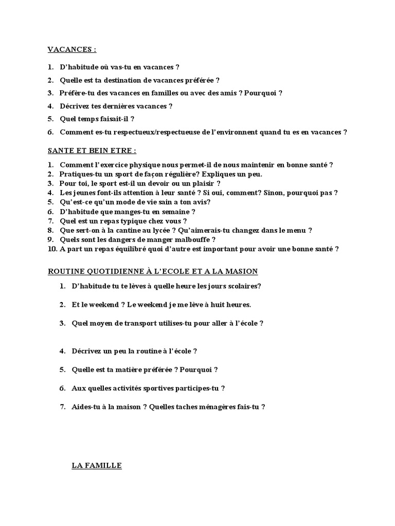 G10-French Orals Practice | PDF