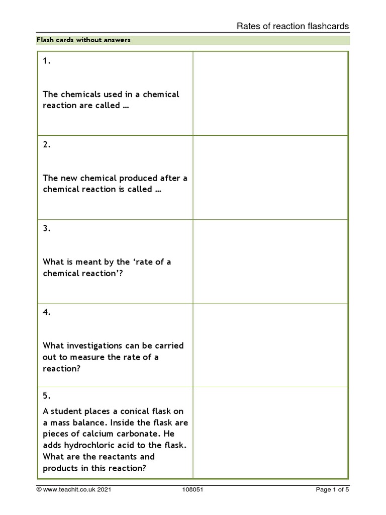 Rates of Reaction Flashcards | PDF | Chemical Reactions | Reaction Rate