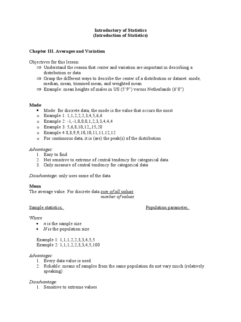 Introductory of Statistics- Chapter 3 | PDF | Coefficient Of Variation | Mean