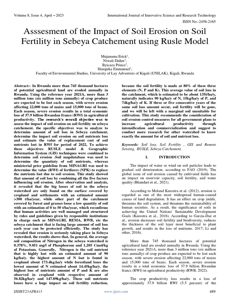 Asssesment of The Impact of Soil Erosion On Soil Fertility in Sebeya ...