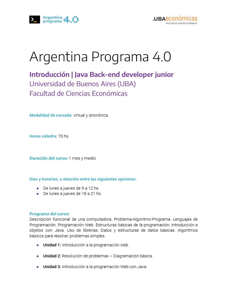 Uba Economicas Java Back-End Java Back-End Developer Junior - Universidad de Buenos Aires Uba ...