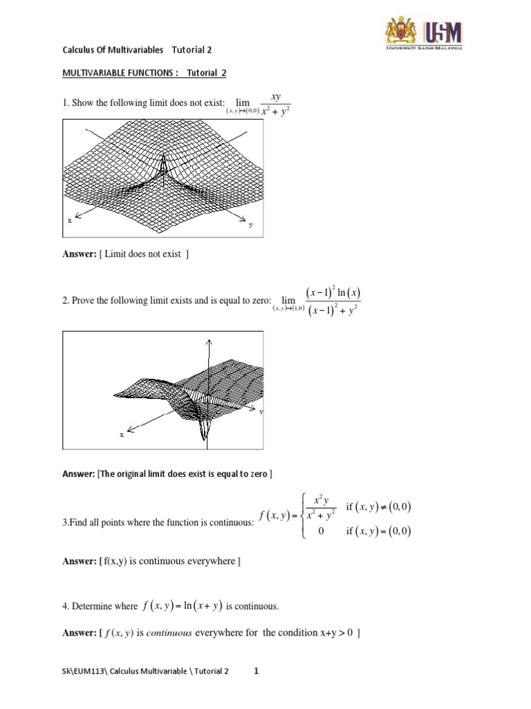 MULTIVARIABLE FUNCTIONS Tutorial 2022 For Students | PDF | Teaching ...