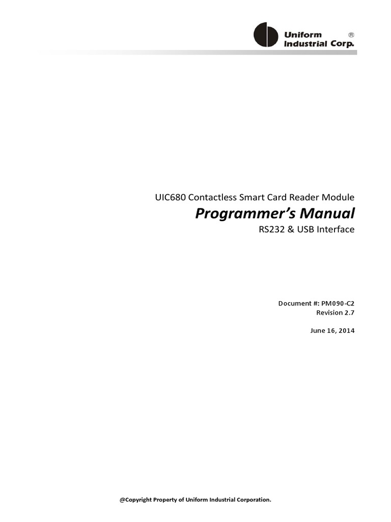 UIC680TG Programmer S Manual REV 2.7 | PDF | Usb | Emv
