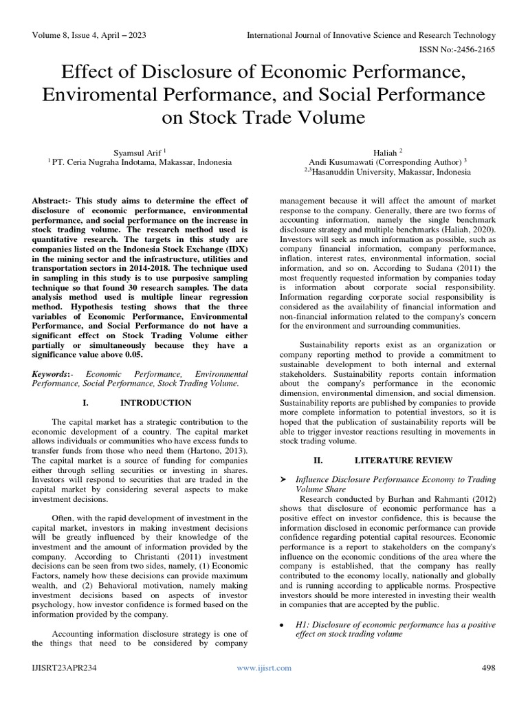 Effect of Disclosure of Economic Performance, Enviromental Performance ...