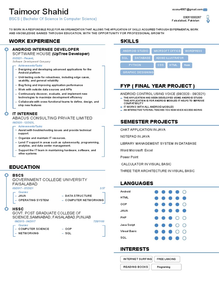 Taimoor's CV | PDF | Application Software | Android (Operating System)