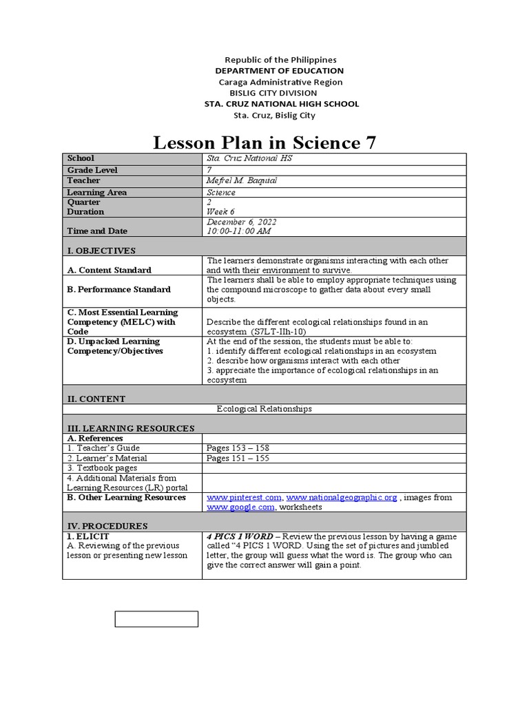 CO Learning Plan Science 7 | PDF | Learning | Ecology
