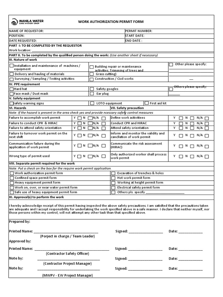Work Authorization Permit Guidelines | PDF | High Voltage | Safety
