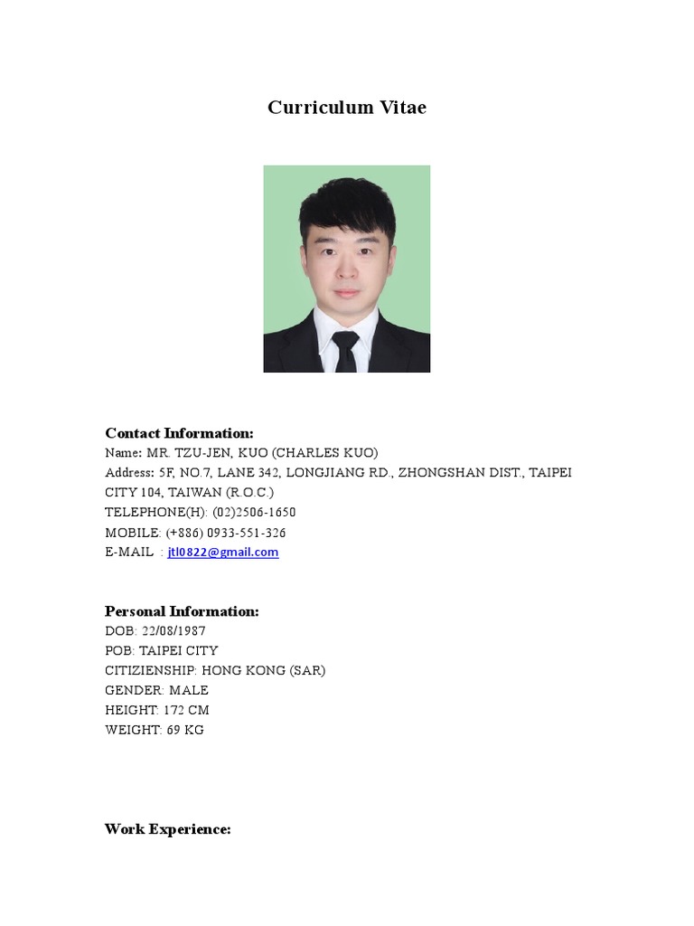 Tzu-Jen, Kuo CV 2023 | PDF | Taiwan | Aviation