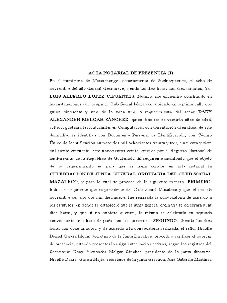 Modelos de Actas Notariales, de Legalización y Protocolación | PDF | Guatemala | Matrimonio