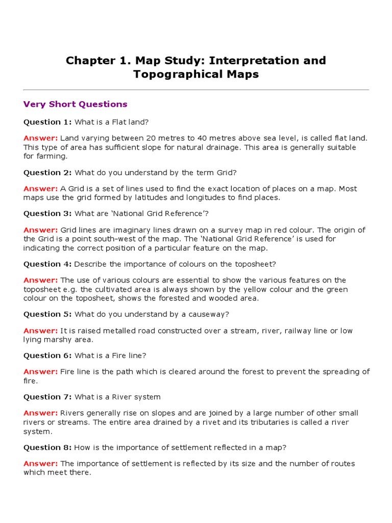 Chapter 1. Map Study: Interpretation and Topographical Maps: Very Short ...
