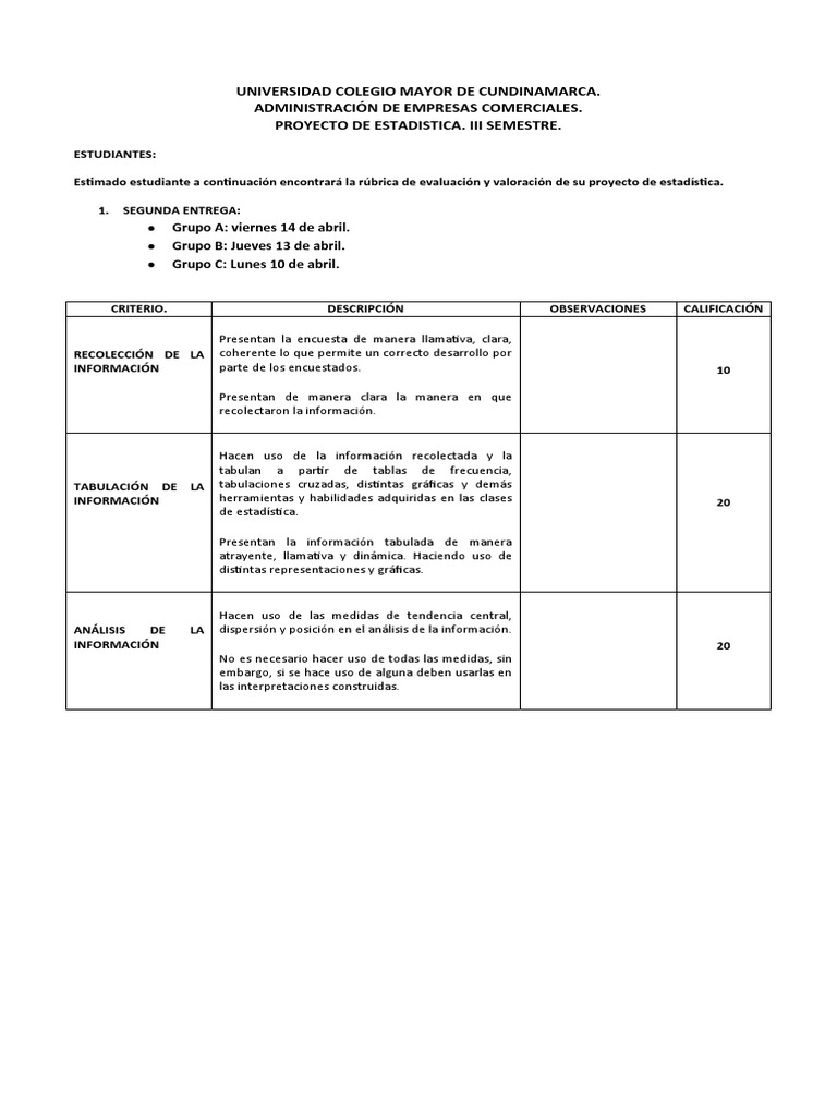 RÃºbrica Proyecto Entrega 2 | PDF