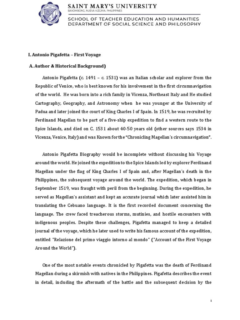 I. Antonio Pigafetta - First Voyage A. Author & Historical Background ...