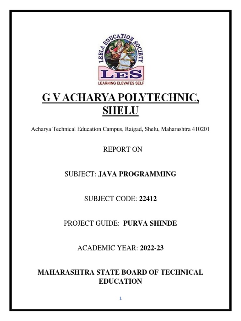 G V Acharya Polytechnic, Shelu: Report On | PDF