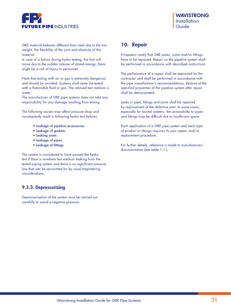 Wavistrong Installation Guide - Part37 | PDF | Leak | Pipe (Fluid Conveyance)