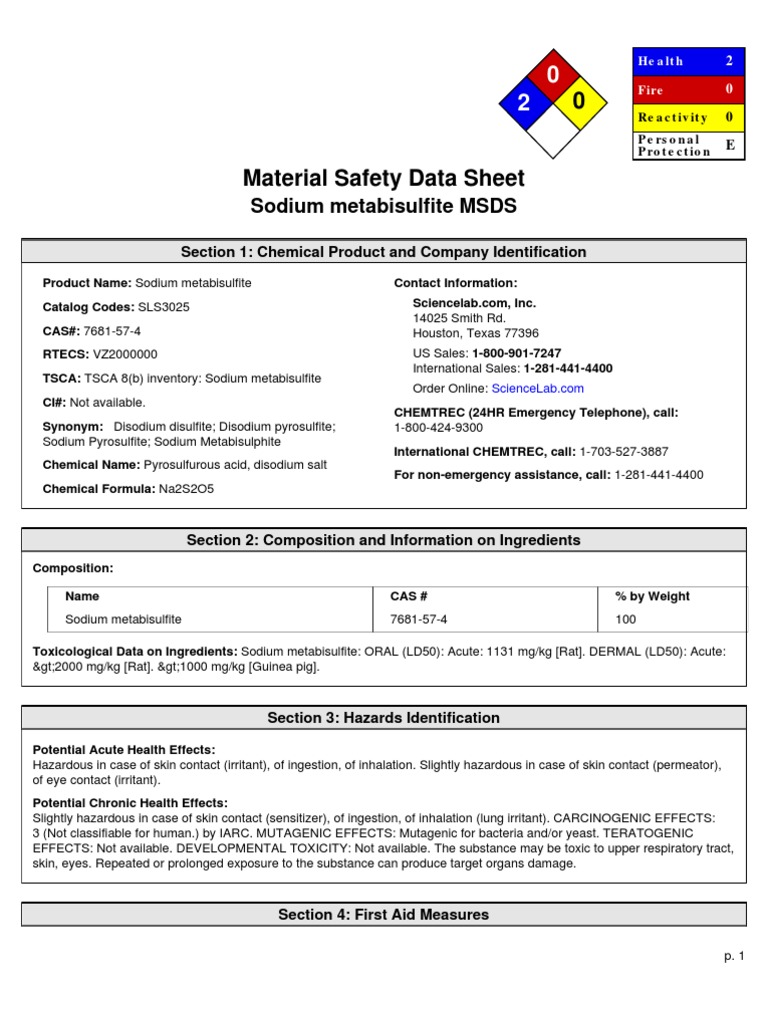 Sodium Disulfite | PDF