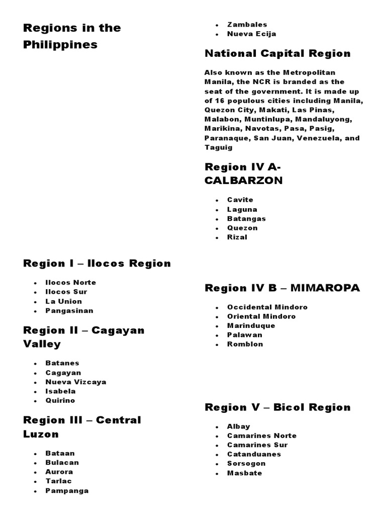 Regions in The Philippines | PDF | Mindanao | Asia